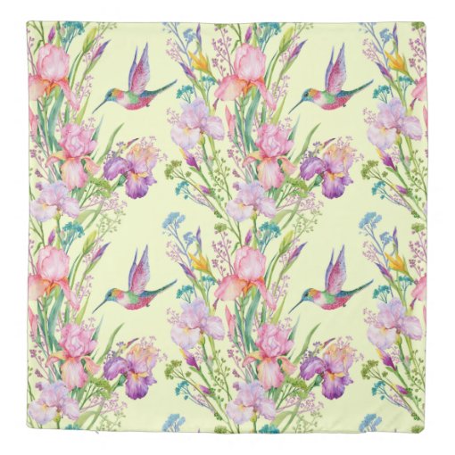 Hummingbirds In An Iris Garden Duvet Cover | Zazzle