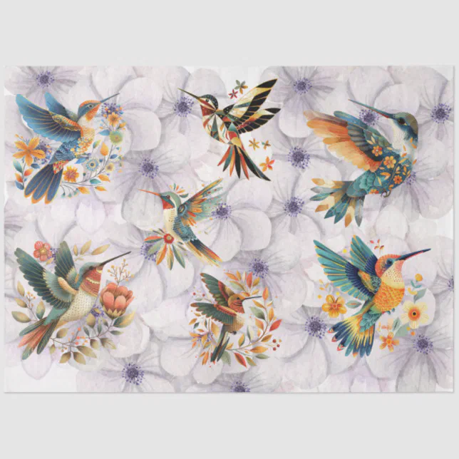 Hummingbirds In Flight on Floral Background Tissue Paper | Zazzle
