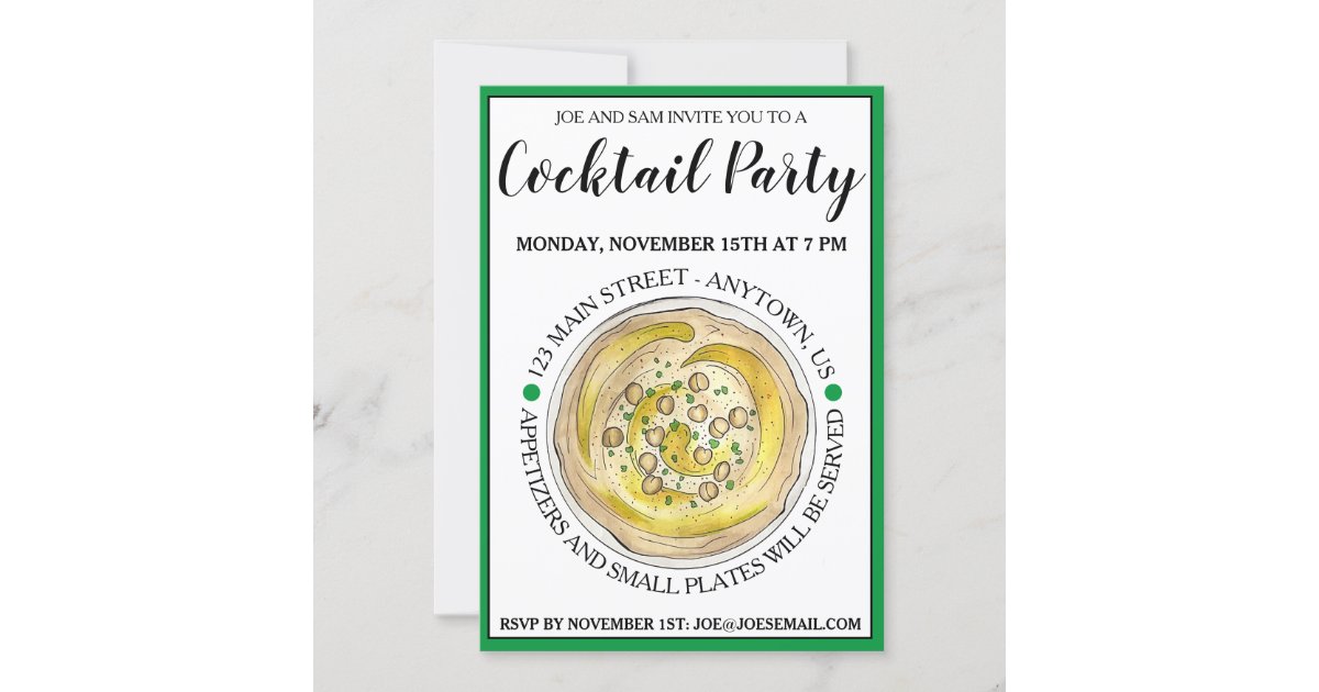 Hummus Chickpeas Mediterranean Food Cocktail Party Invitation | Zazzle