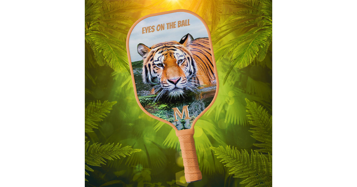 Humor Eyes on the Ball Tiger Monogram Pickleball Paddle | Zazzle