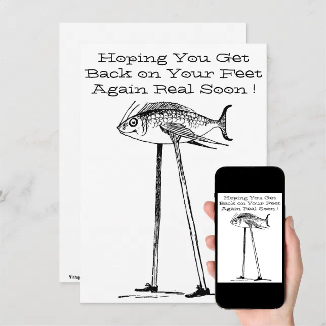 Humorous Fish on Stilts with Shoes Get Well Card | Zazzle