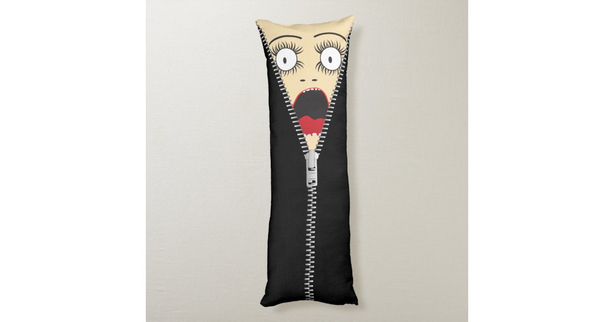 Humorous printed fake zipper body pillow | Zazzle