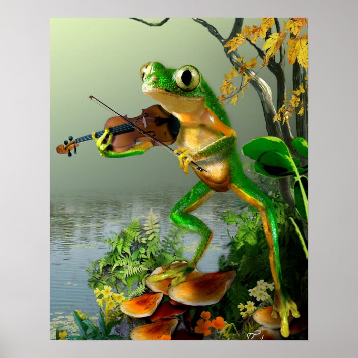 Humorous Tree Frog Playing a Fiddle Poster | Zazzle.com