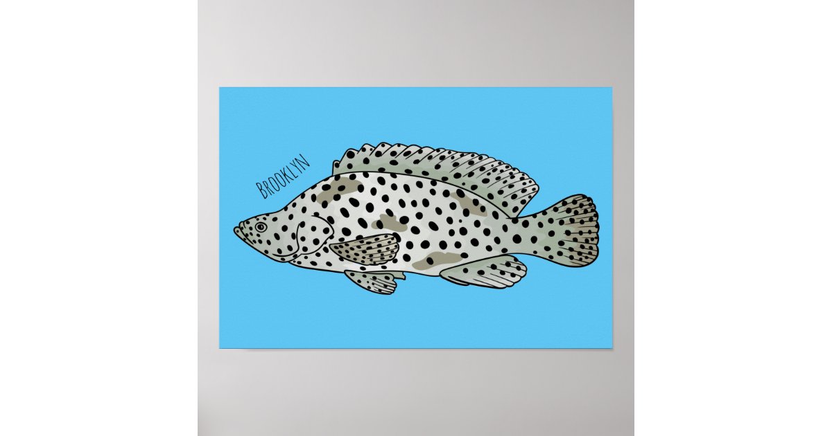 Humpback grouper fish cartoon illustration poster | Zazzle