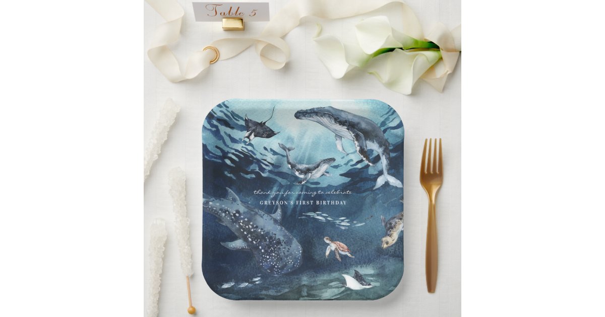 Humpback Whale | Ocean Birthday Party Paper Plates | Zazzle