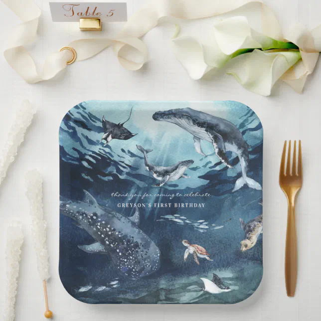 Humpback Whale | Ocean Birthday Party Paper Plates | Zazzle