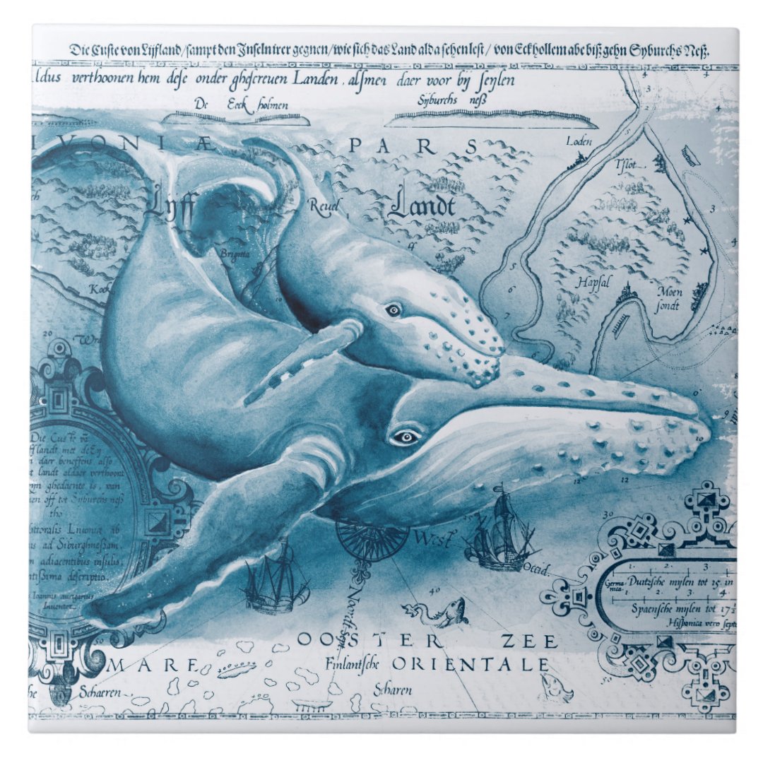 Humpbacks Blue Vintage Map Ceramic Tile | Zazzle