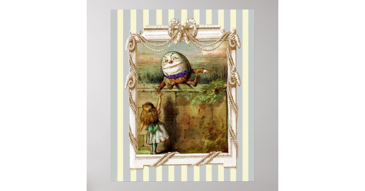 Humpty Dumpty and Alice on blue and white stripes Poster | Zazzle