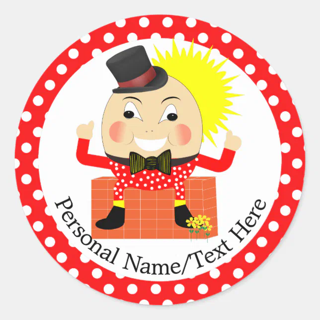 Humpty Dumpty Nursery Rhyme Cute Personalized Classic Round Sticker ...