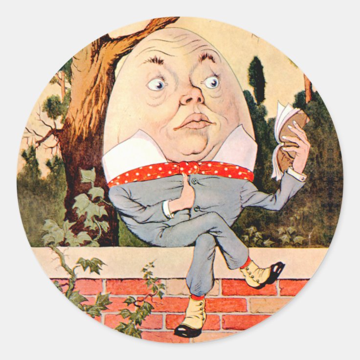 Humpty Dumpty Sat on a Wall in Wonderland Classic Round Sticker | Zazzle