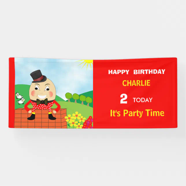 Humpty Dumpty Themed Kids Birthday Party Editable Banner | Zazzle