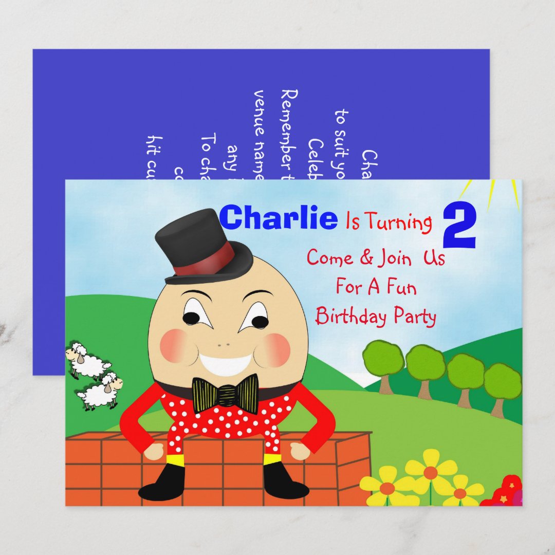 Humpty Dumpty Themed Kids Birthday Party Editable Invitation | Zazzle