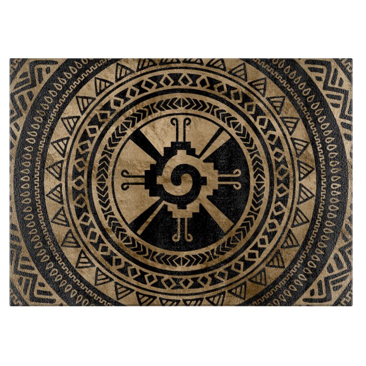 Hunab Ku Mayan symbol black and gold Cutting Board | Zazzle