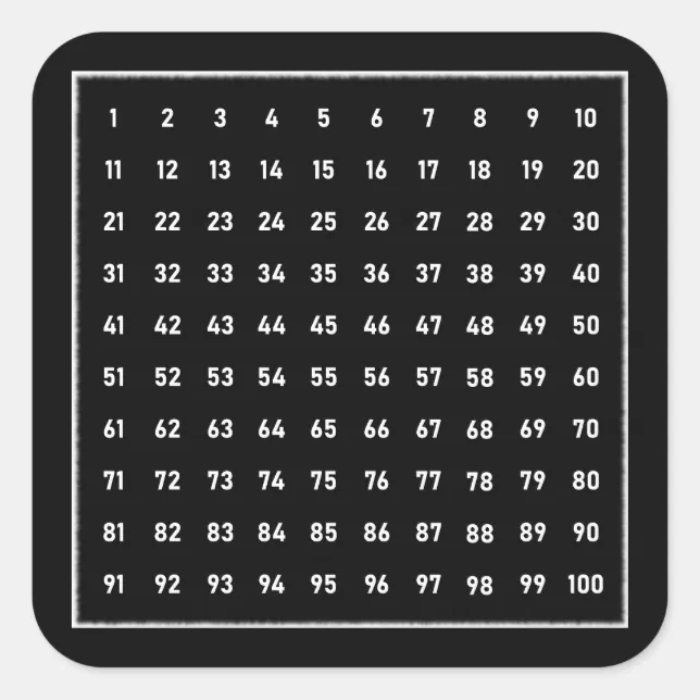 Hundred Numbers Chart White on Blackboard, School Square Sticker | Zazzle