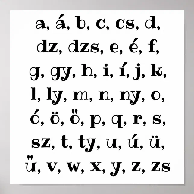 Hungarian alphabet in black poster | Zazzle