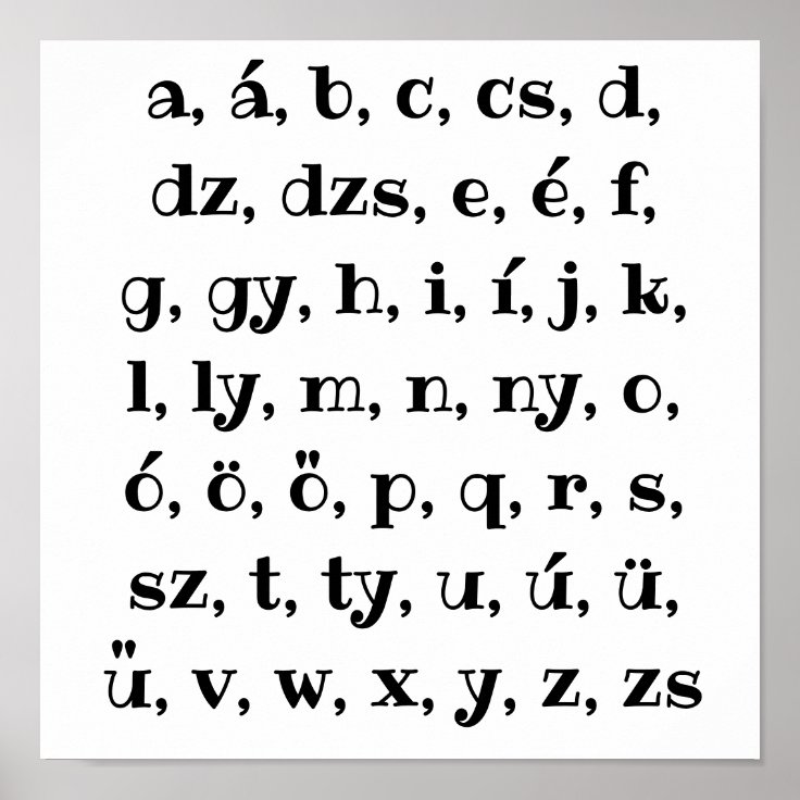 Hungarian alphabet in black poster | Zazzle