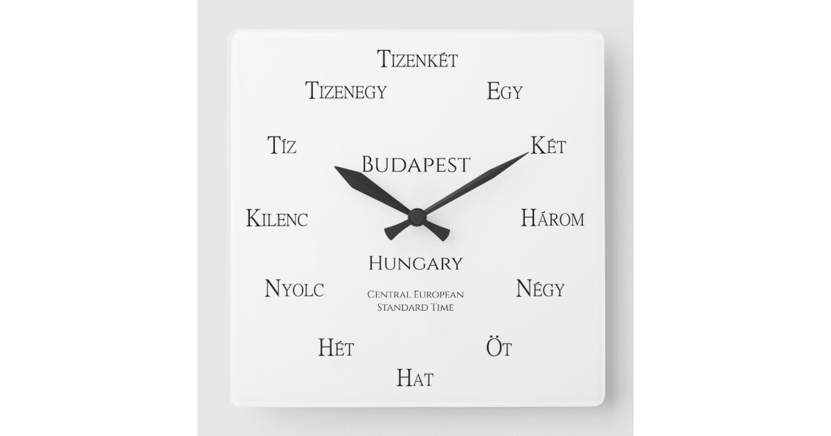Hungarian Numbers Custom City Country Time Zone Square Wall Clock | Zazzle