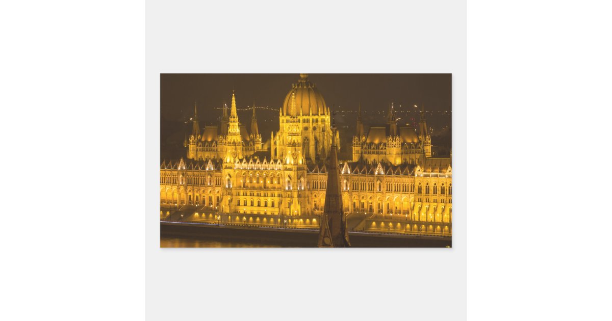 Hungarian Parliament Budapest by night Rectangular Sticker | Zazzle