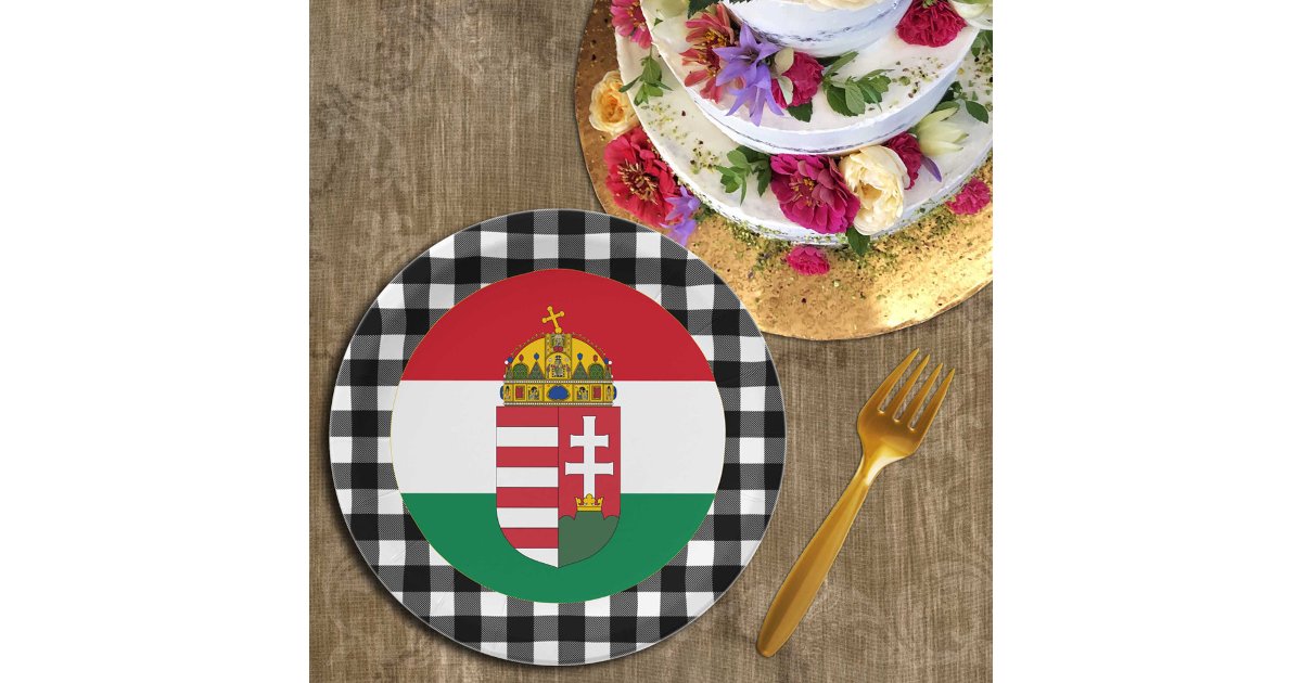 Hungary Plate, buffalo plaid & Hungarian Flag Paper Plates | Zazzle