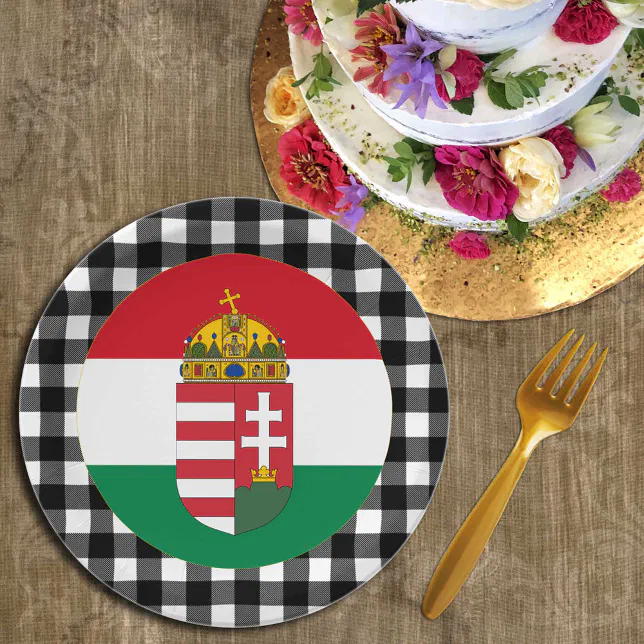 Hungary Plate, buffalo plaid & Hungarian Flag Paper Plates | Zazzle