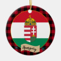 Hungary, Red buffalo plaid & Hungarian Flag Ceramic Ornament | Zazzle