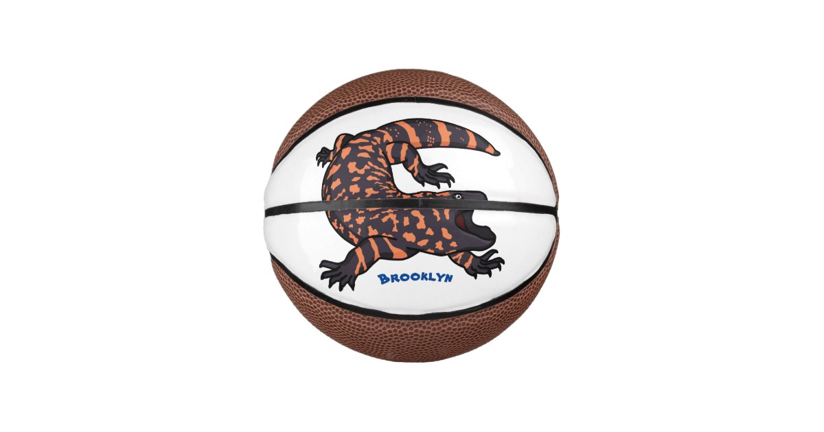 Hungry gila monster lizard cartoon illustration mini basketball | Zazzle