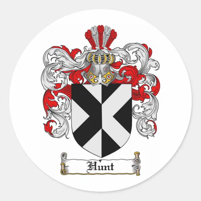 HUNT FAMILY CREST - HUNT COAT OF ARMS CLASSIC ROUND STICKER | Zazzle