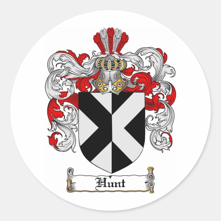 HUNT FAMILY CREST - HUNT COAT OF ARMS CLASSIC ROUND STICKER | Zazzle