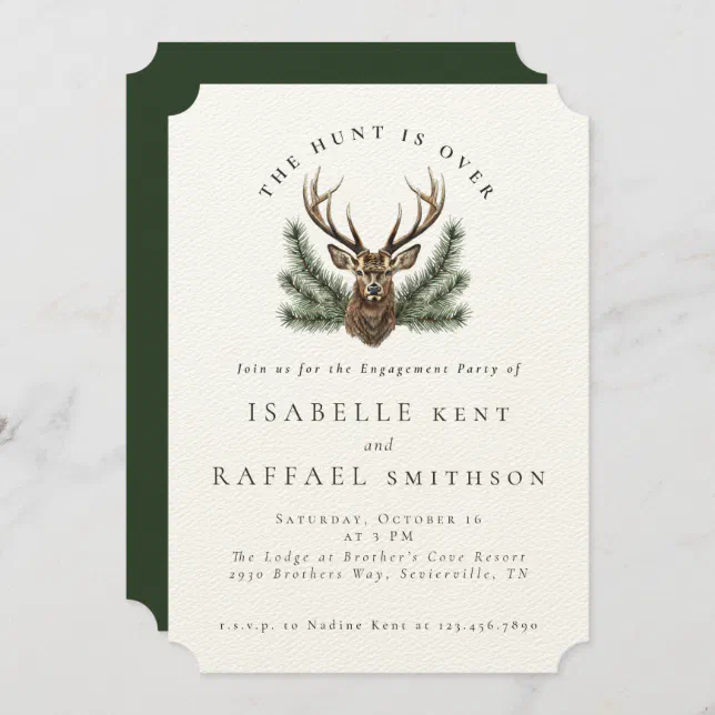 Hunt Is Over Elegant Antlers Deer Stag Engagement Invitation | Zazzle