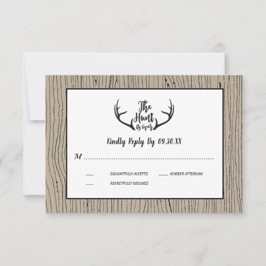 "Hunt is Over" Rustic Antler Barnwood Wedding RSVP Invitation | Zazzle.com