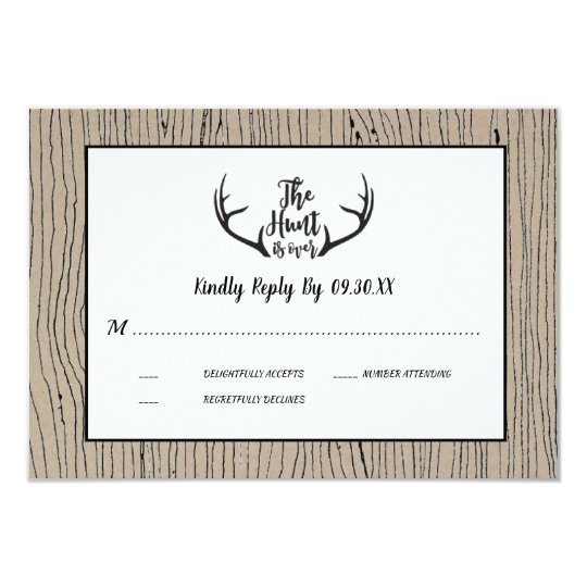 "Hunt is Over" Rustic Antler Barnwood Wedding RSVP Invitation | Zazzle.com