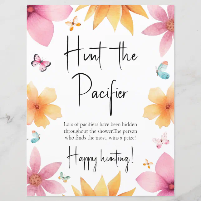 Hunt the Pacifier Baby Shower Games Paper Sheet | Zazzle
