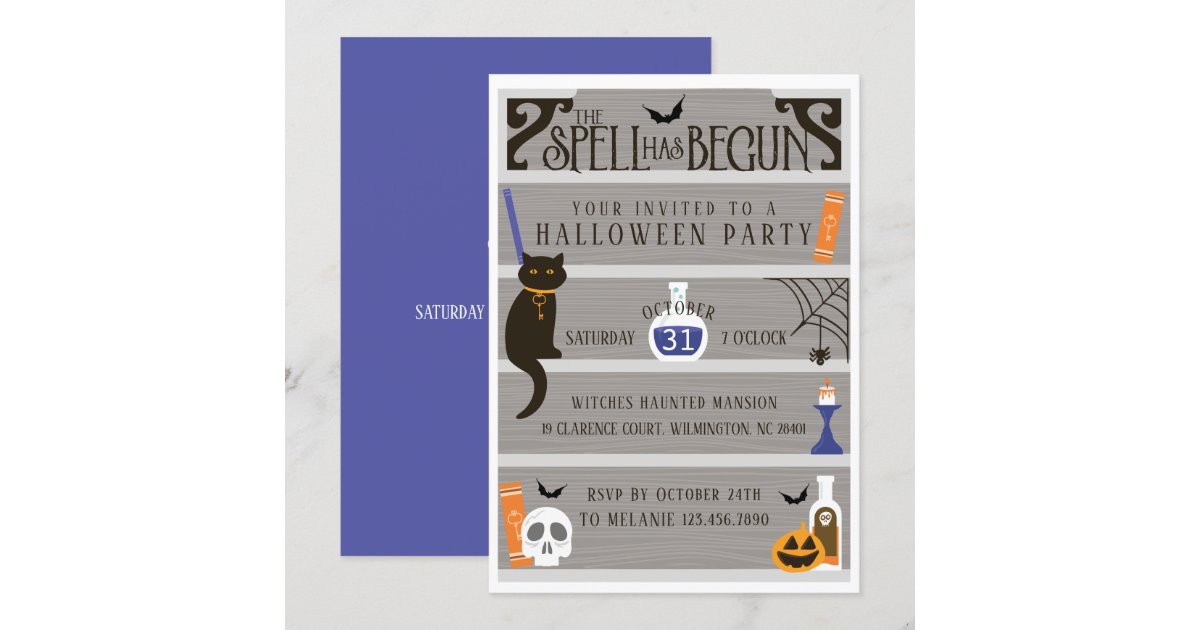 Hunted House Spell Bookshelf Halloween Party Invitation | Zazzle