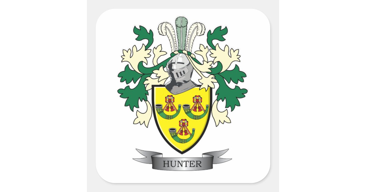 Hunter Family Crest Coat of Arms Square Sticker | Zazzle