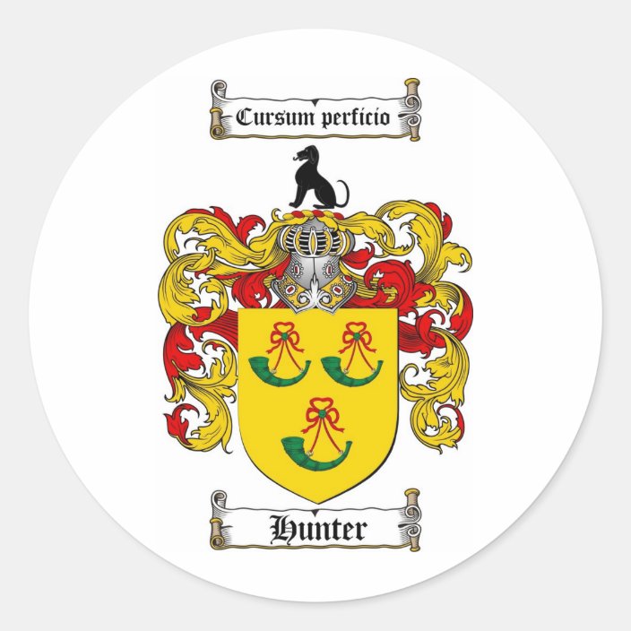 HUNTER FAMILY CREST - HUNTER COAT OF ARMS CLASSIC ROUND STICKER ...