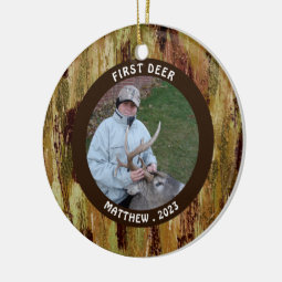 Hunter FIRST DEER Photo Camouflage Personalized Ceramic Ornament | Zazzle