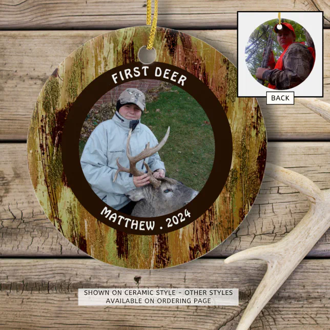 Hunter FIRST DEER Photo Camouflage Personalized Ceramic Ornament | Zazzle