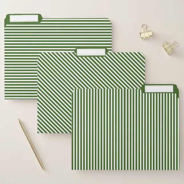 Hunter Green and White Striped File Folder | Zazzle