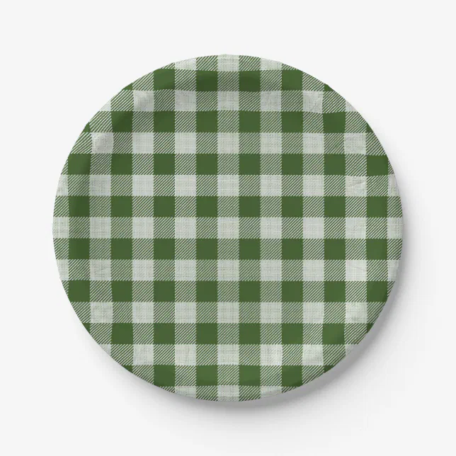 Hunter Green Gingham Plaid Paper Plate | Zazzle
