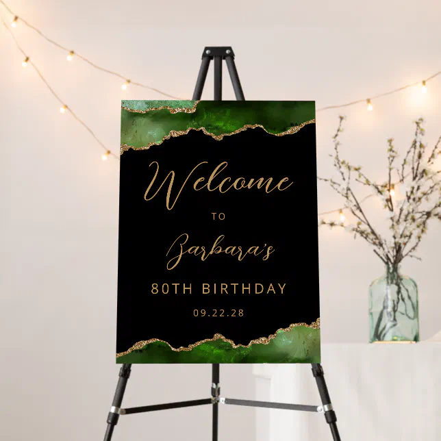Hunter Green Gold Agate 80th Birthday Welcome Foam Board | Zazzle
