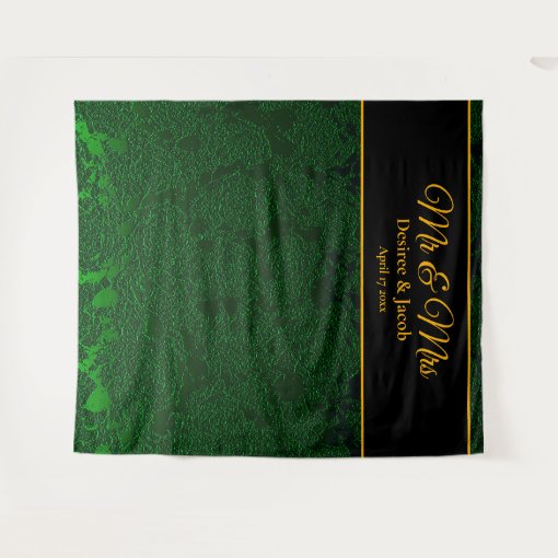 Hunter Green Gold Black Floral Wedding Backdrop | Zazzle