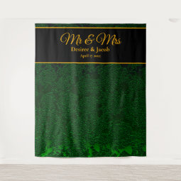 Hunter Green Gold Black Floral Wedding Backdrop | Zazzle