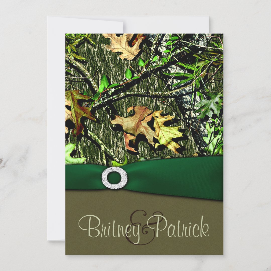 Hunter Green Hunting Camo Wedding Invitations | Zazzle
