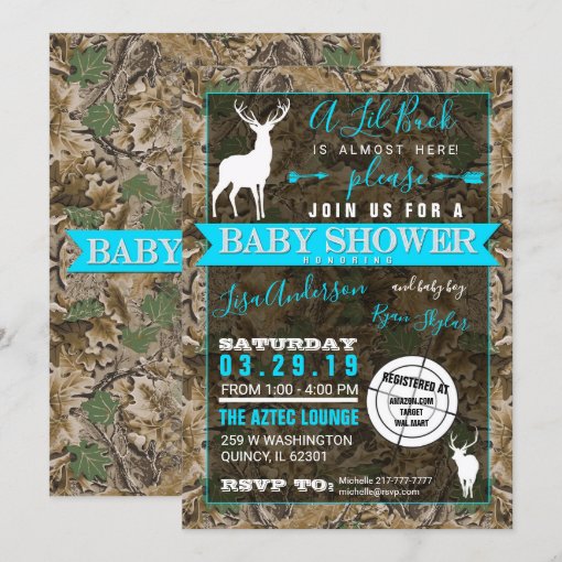 Hunting Camo Boy Baby Shower Buck Invitation | Zazzle