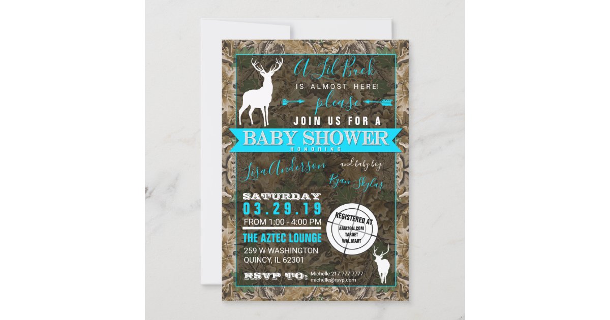 Hunting Camo Boy Baby Shower Buck Invitation | Zazzle