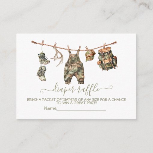 Hunting clothesline Diaper Raffle card | Zazzle