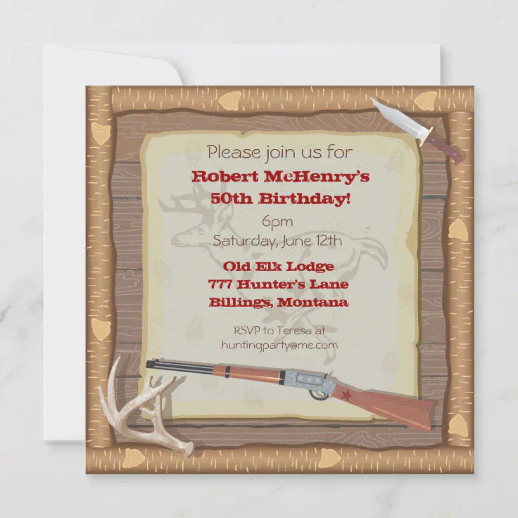 Hunting Invitation with wood frame | Zazzle