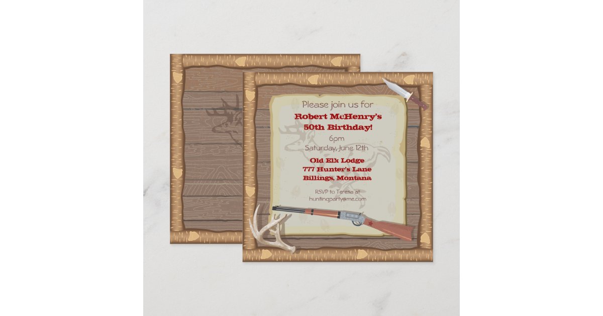 Hunting Invitation with wood frame | Zazzle
