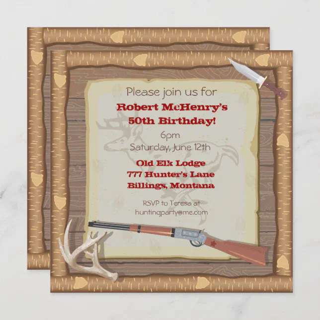 Hunting Invitation with wood frame | Zazzle