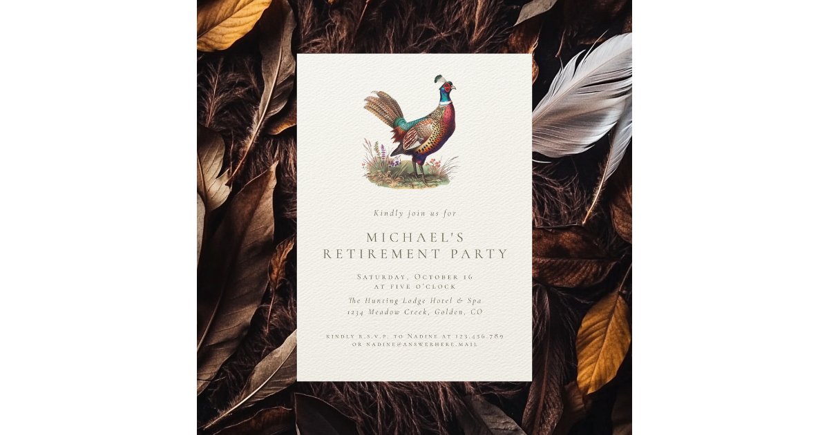 Hunting Retirement Elegant Rustic Pheasant Party Invitation | Zazzle